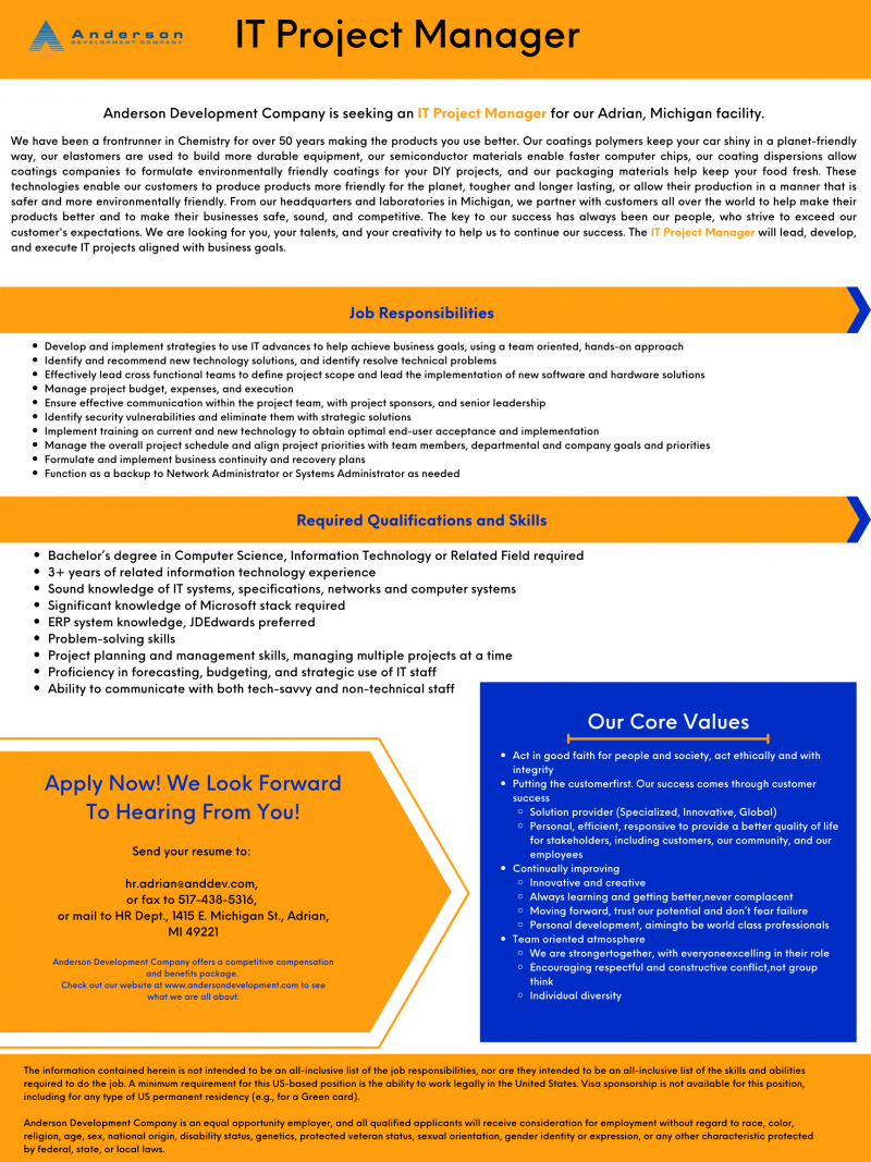 Current Career Opportunities - Anderson Development Company