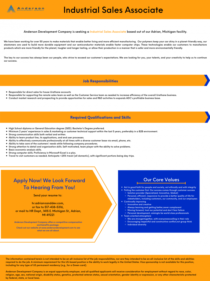 Current Career Opportunities - Anderson Development Company
