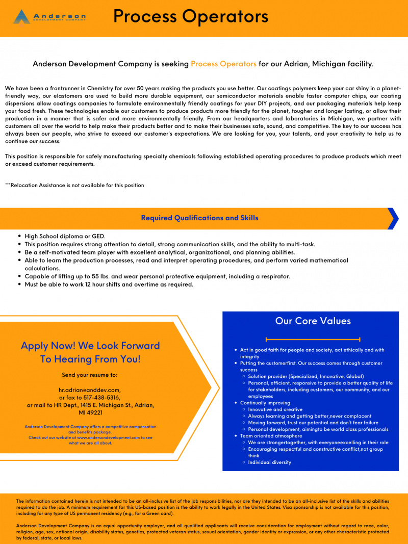 Current Career Opportunities - Anderson Development Company