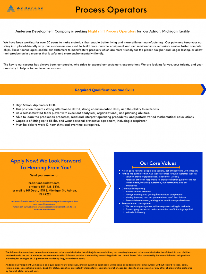 Current Career Opportunities - Anderson Development Company