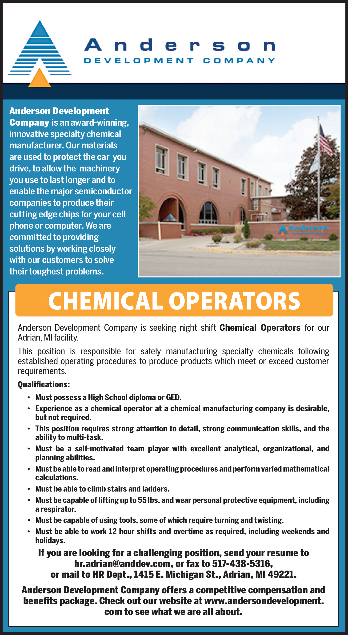 Current Career Opportunities - Anderson Development Company